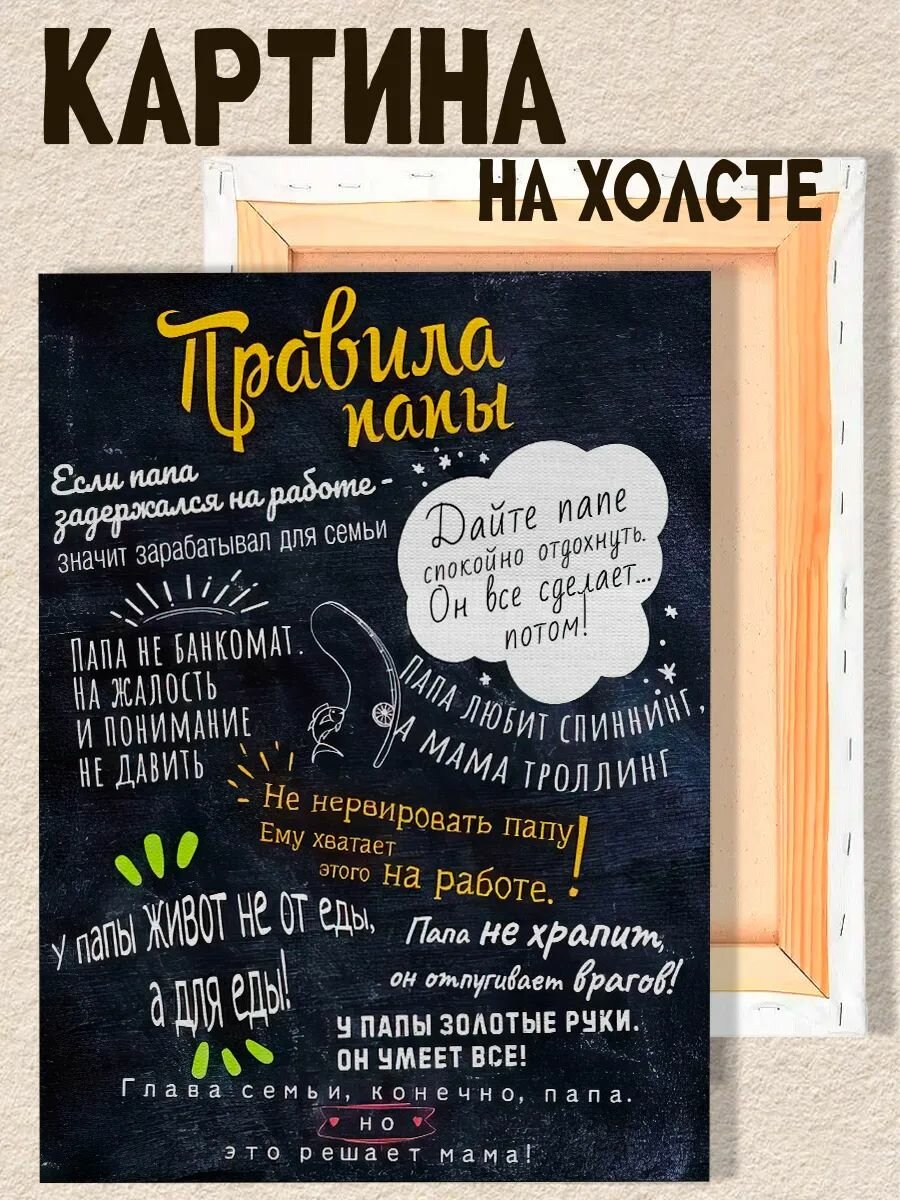 Картина на стену Правила мамы и папы, на подрамнике, 1шт, 25х17 размер.