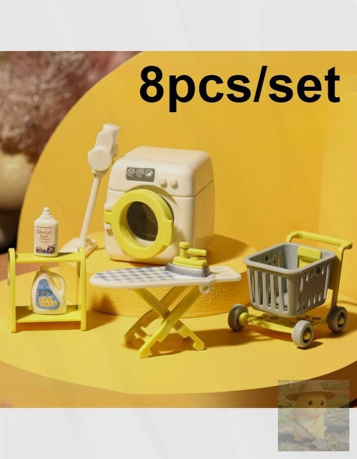 8pcs/set желтая мини стиральная машина, подходящая для использования в качестве украшения кукольного дома