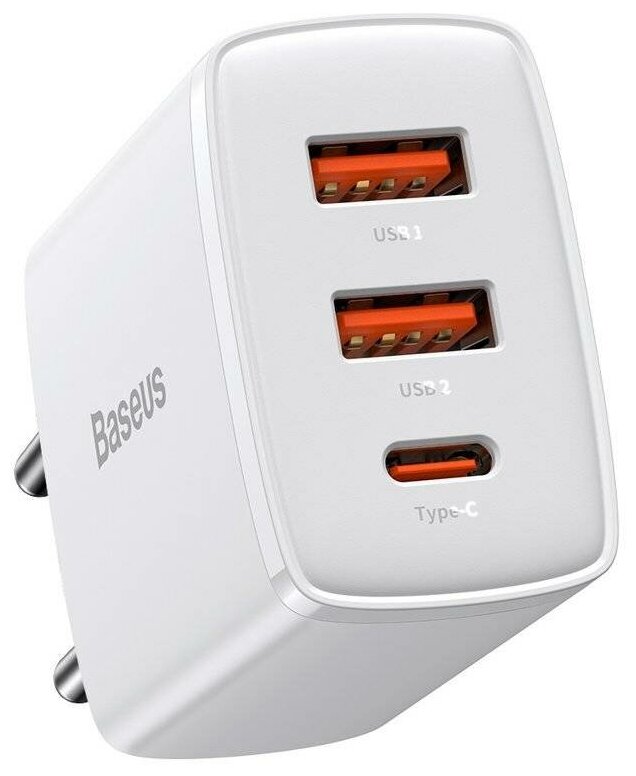 Зарядное устройство BASEUS Compact Fast Charger 2*USB+USB-C, 30W, Белый, CCXJ-E02