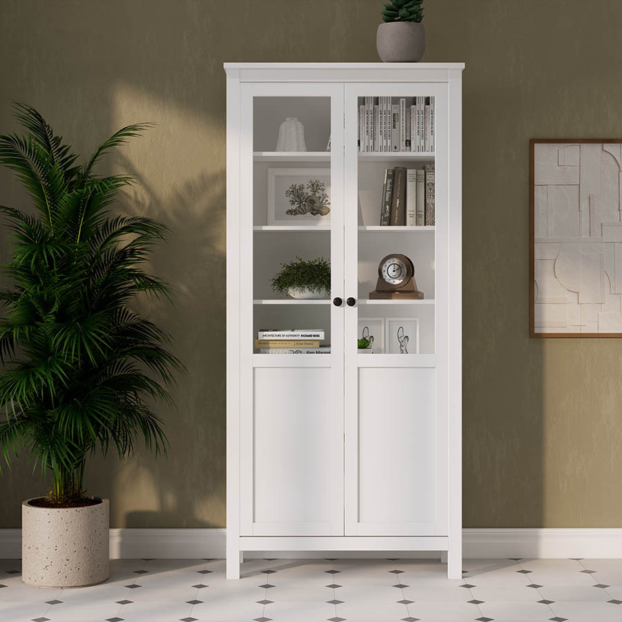 Шкаф витрина HEMNES Кымор с дверями пн/ст, массив сосны, цвет белый, (икеа)