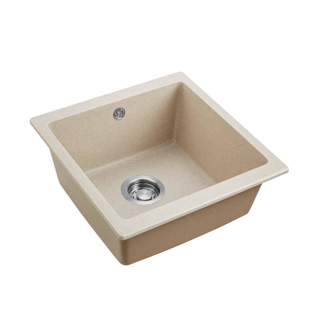 Мойка кухонная Emar Quartz EMQ-1455. P кварцевая, 45x46, мойка для кухни, квадратная, под столешницу, бежевая, матовая