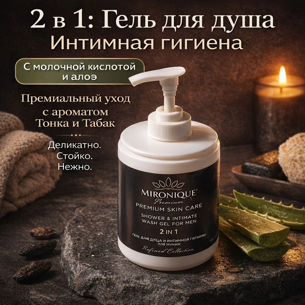 Гель для душа и интимной гигиены Mironique, аромат Тонка и табак, 2 в 1, 250мл