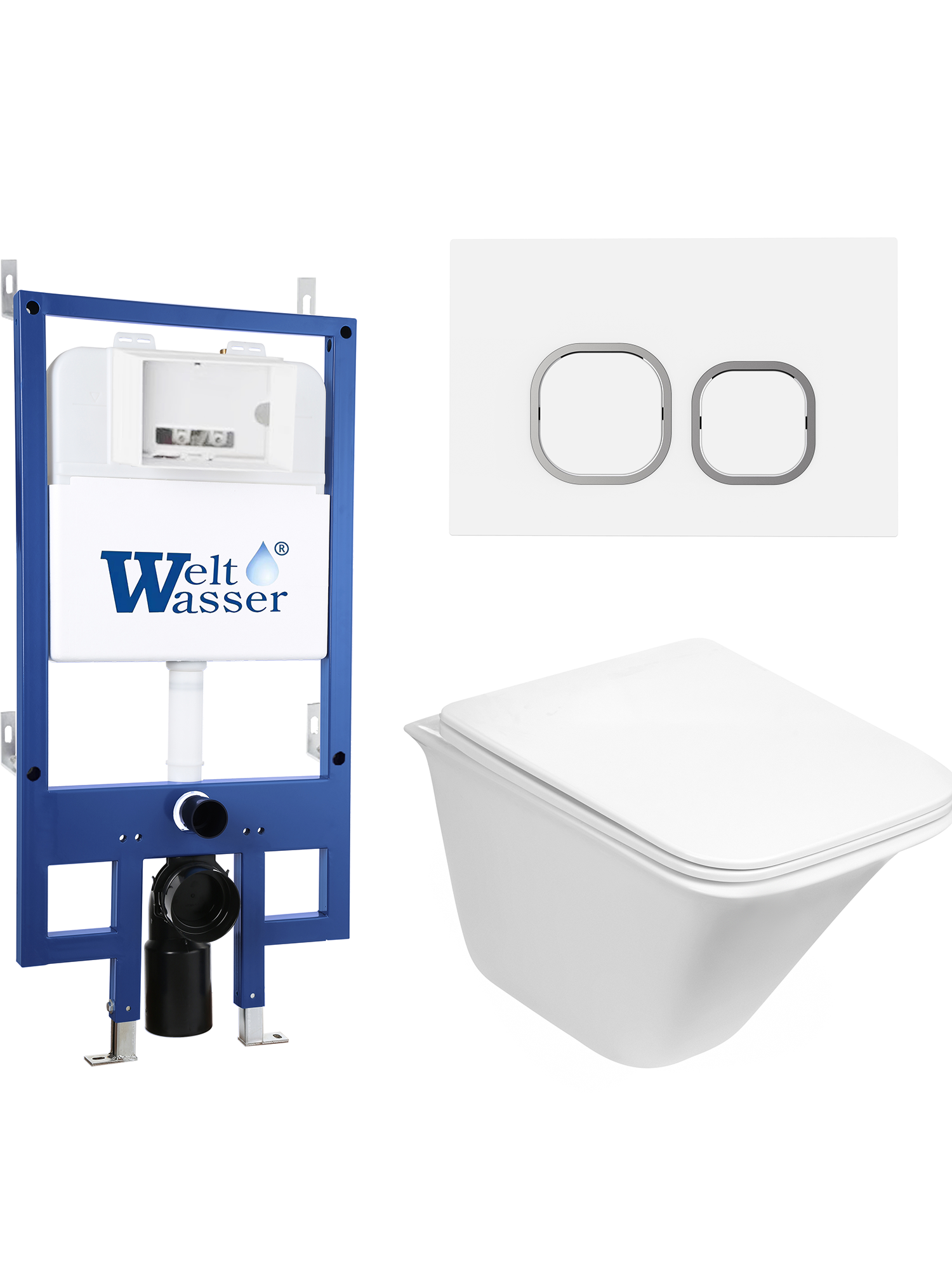 Комплект 3 в 1 Унитаз подвесной WeltWasser ROTBACH 004 GL-WT безободковый+Инсталляция BAMBERG 545 с кнопкой BAMBERG WT белая матовая