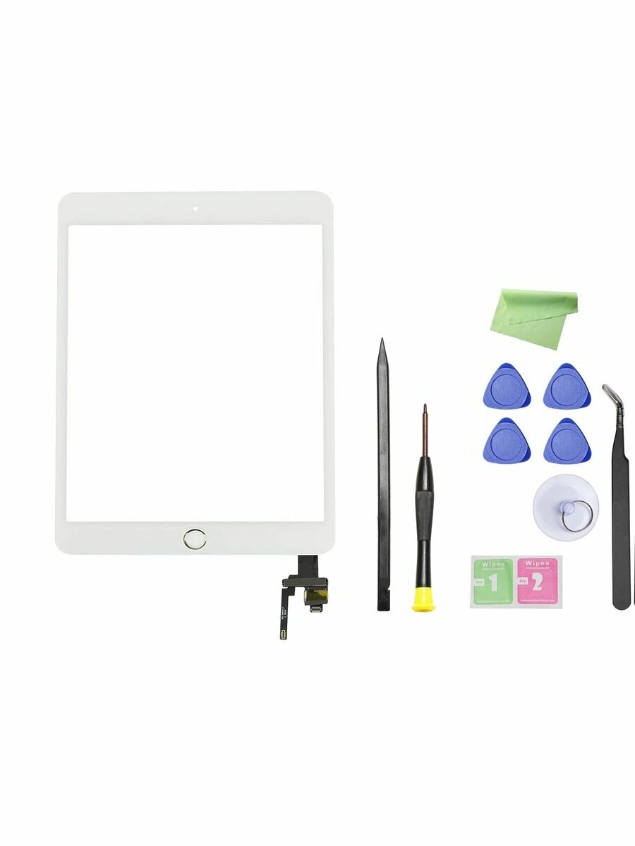 Экран для iPad mini 3 сенсорное стекло (тачскрин) для замены, модели A1599 A1600, с комплектом для ремонта чёрный