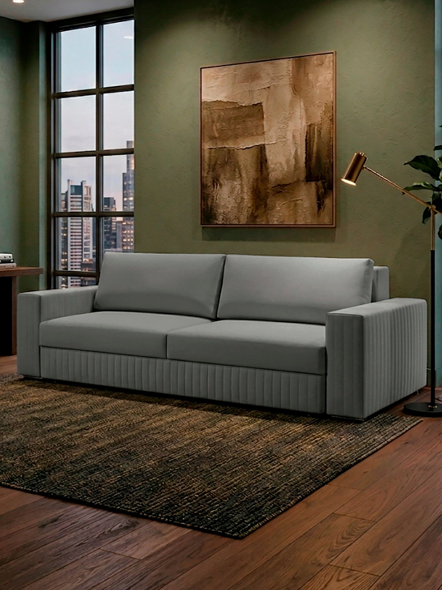 Диван Тусон Лайт Velutto 52 NOW 232x105x90 см, серый Велютто, еврокнижка Фиеста