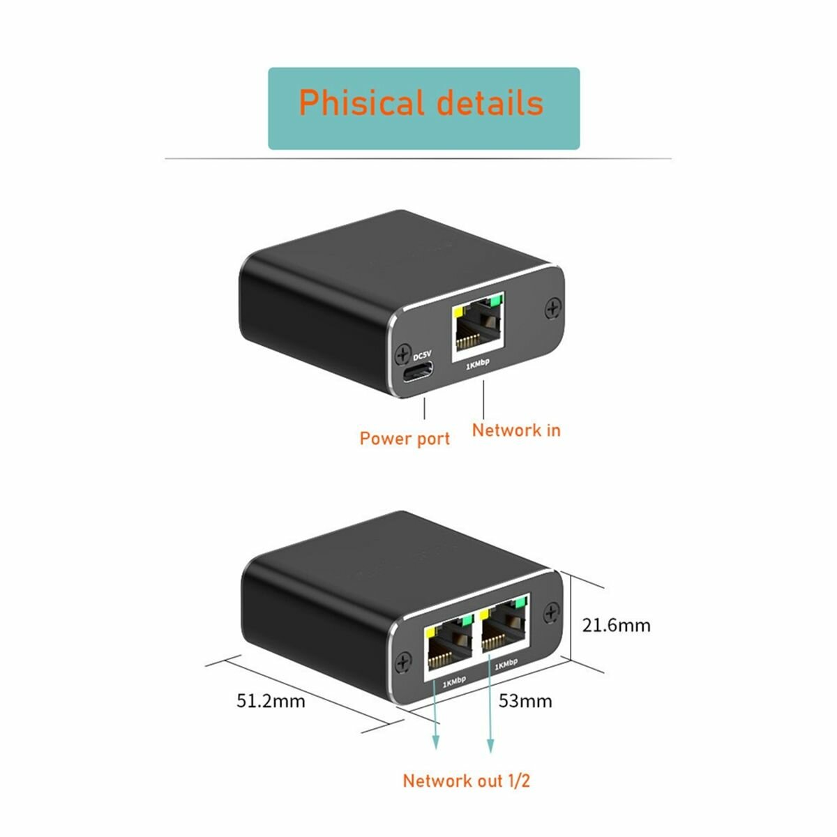 Ethernet-сплиттер 1 на 2 высокоскоростной коммутатор 1000 Мбит/с порт Gigabit с кабелем питания