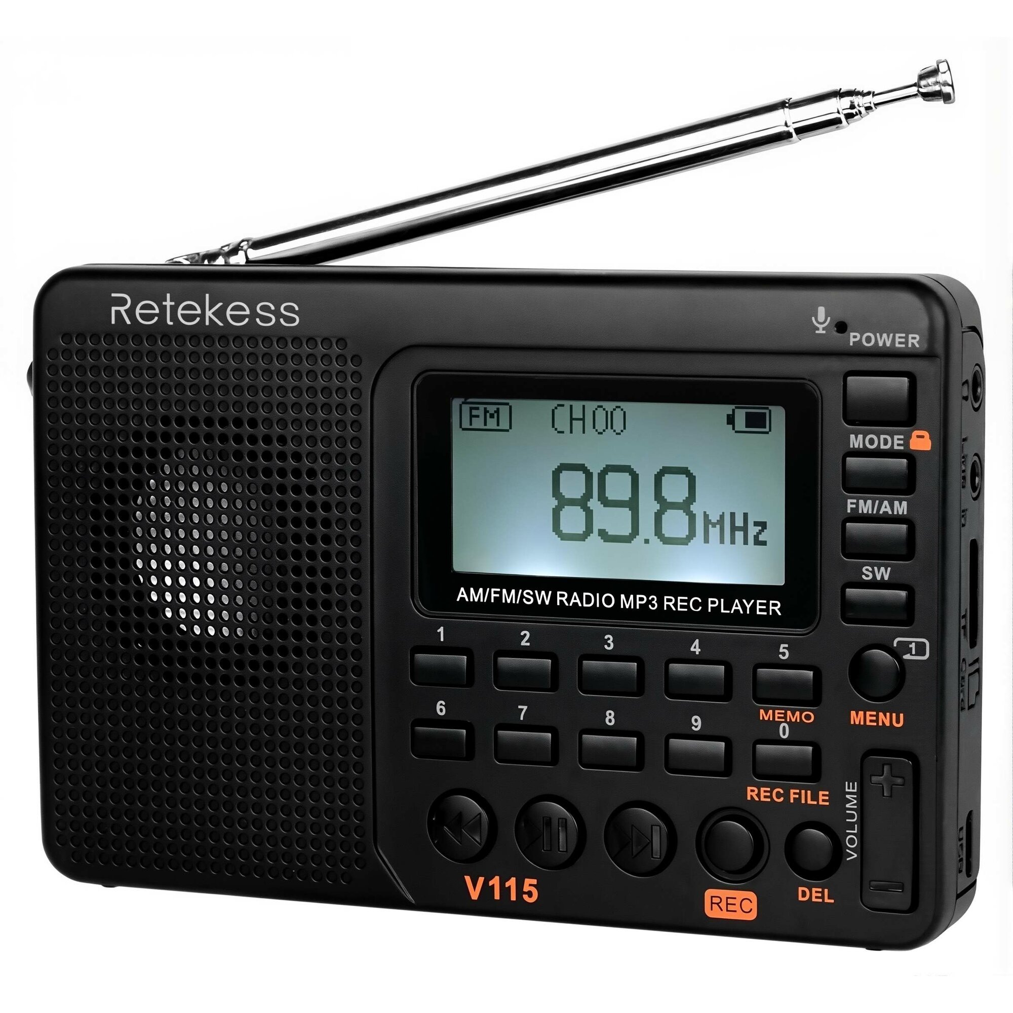 Радиоприемник Retekess V115, переносной, поддержка MP3, DAB, USB, чёрный