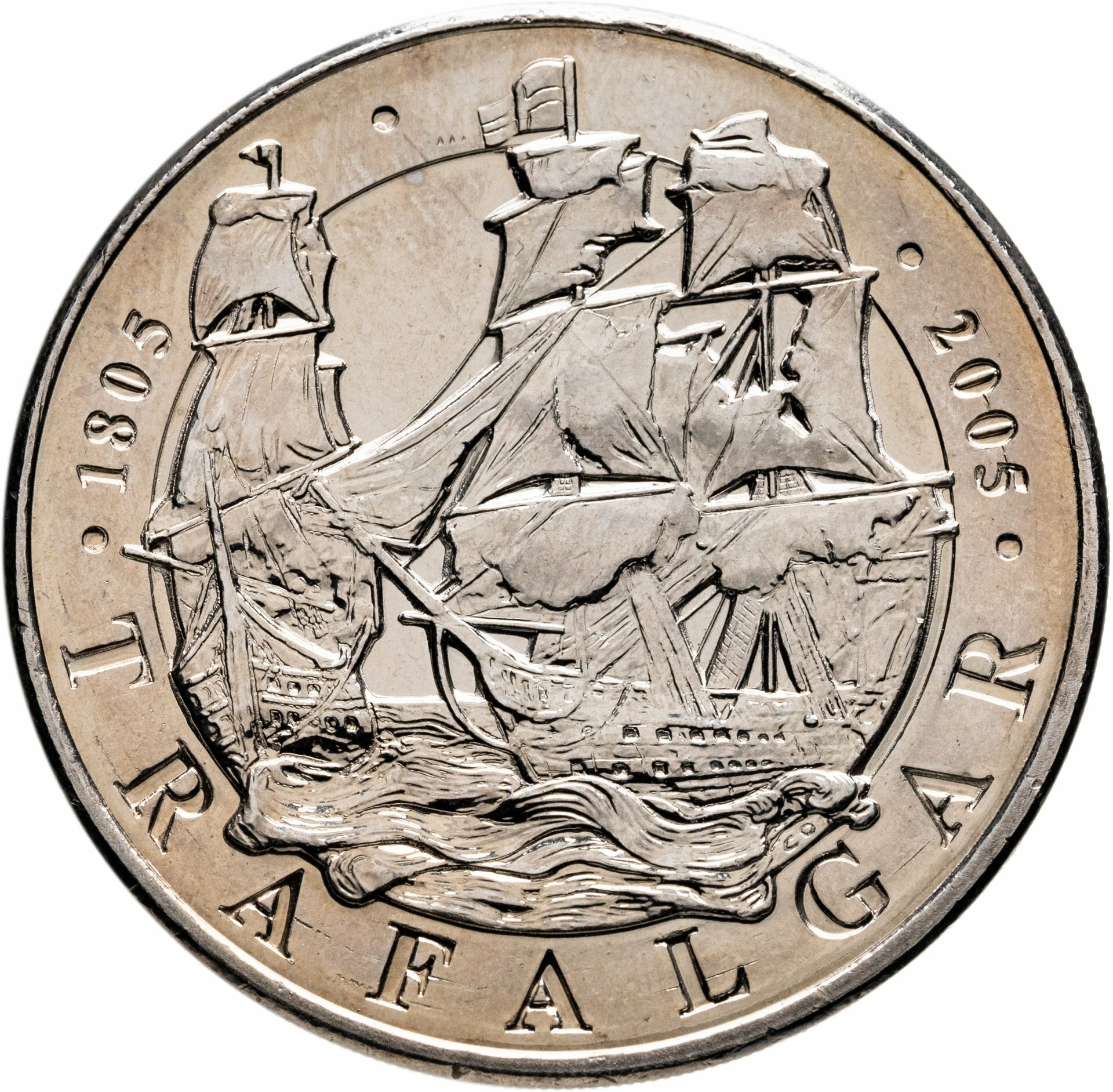 Великобритания 5 фунтов pounds 2005 "200 лет Трафальгарской битвы", Мельхиор медь-никель 925, в сохранности BUNC