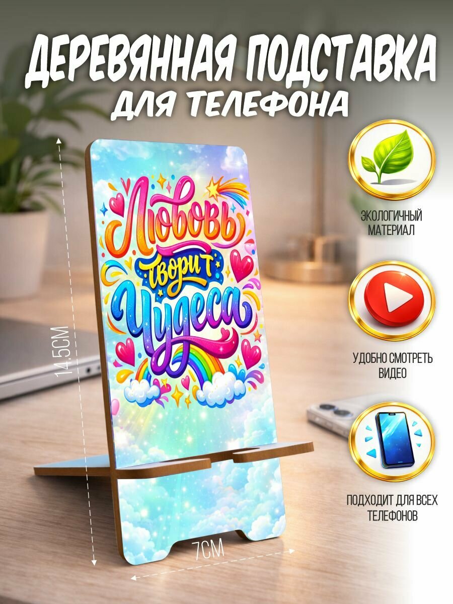 Подставка под телефон деревянная любовь творит чудеса