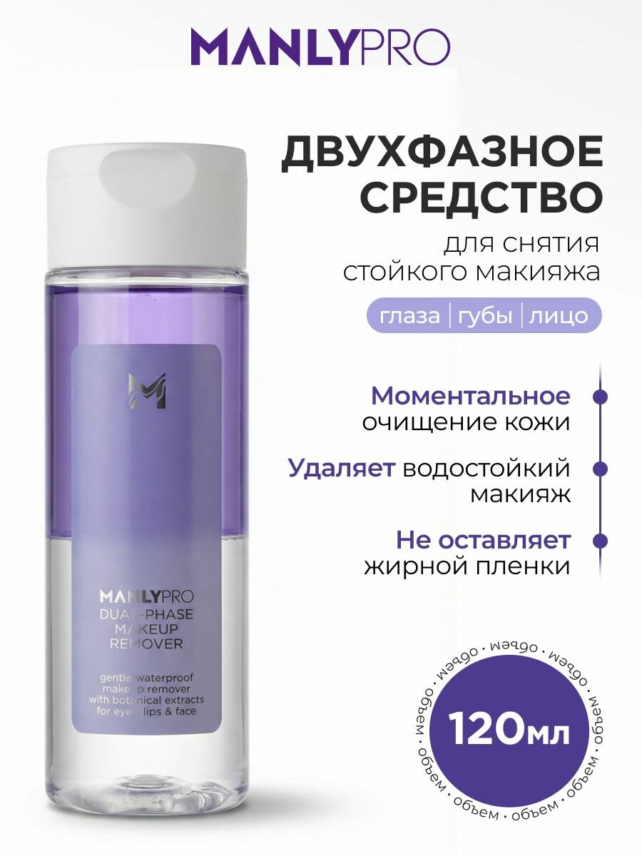 Двухфазное средство для снятия стойкого макияжа с губ, глаз, лица Manly PRO (120 мл)