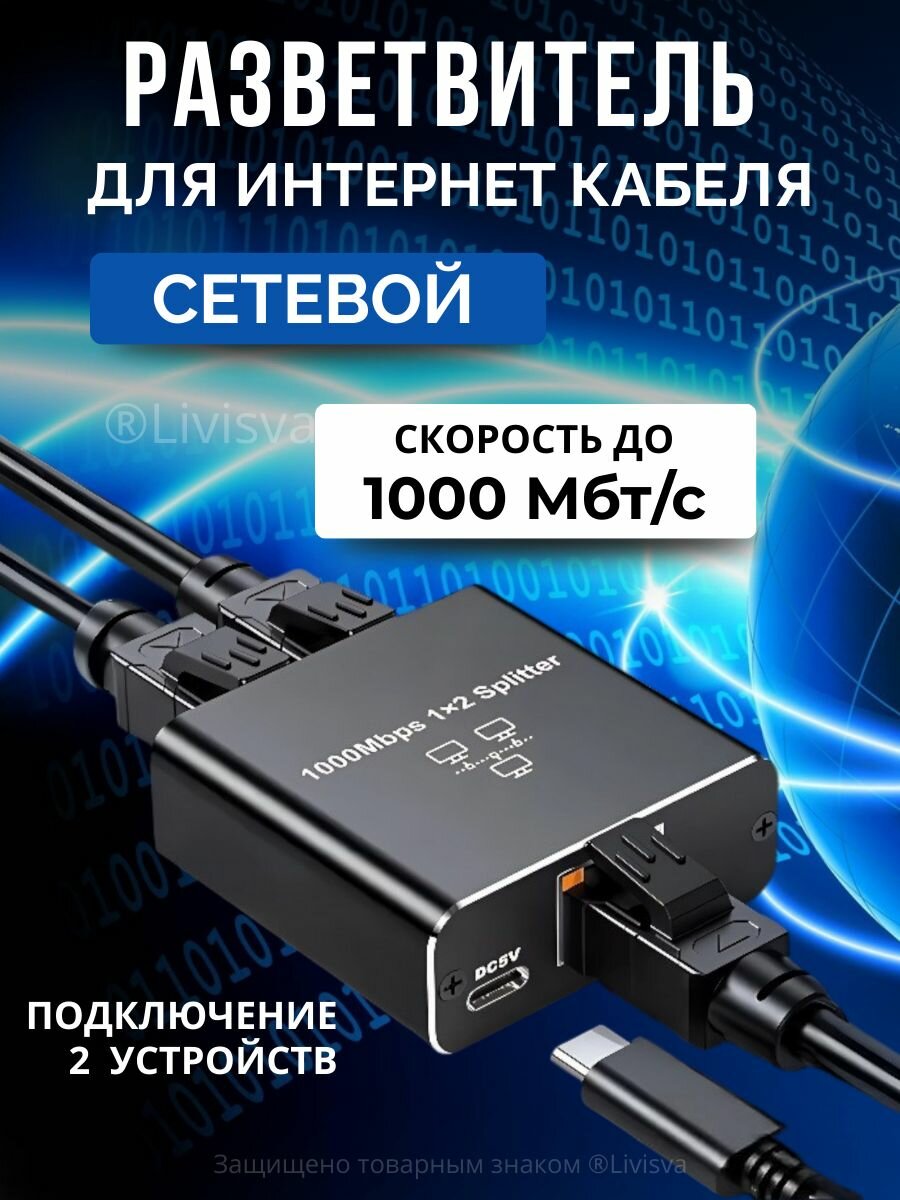 Интернет разветвитель для соединения RJ45, сетевой сплиттер для кабеля, Ethernet переходник - адаптер на 1000 Мбит/с