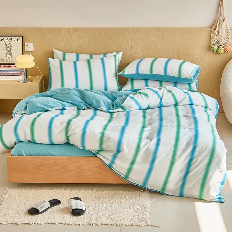 Misu Vitality Stripesd хлопковое двухслойное марлевое пододеяльник, одинарное хлопковое пододеяльник, цельное одеяло