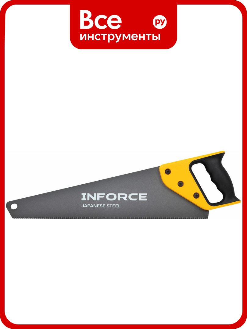 Ножовка по дереву Inforce профессиональная с широким полотном из стали SK5, двухкомпонентной рукояткой, для веток и дров