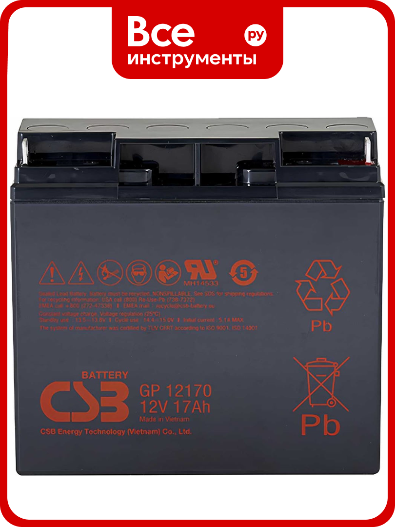 Аккумулятор для ИБП CSB GP12170 B3 12В, 17 Ач УТ-00000089, использования в источниках обратная полярность технология
