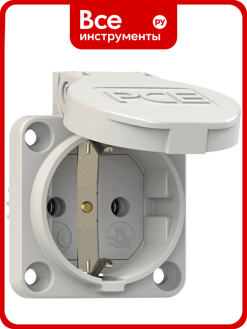 Встраиваемая розетка PCE с/з 16a/250v/2p+e/ip54 подключение сзади 50x50 серая 105-0g