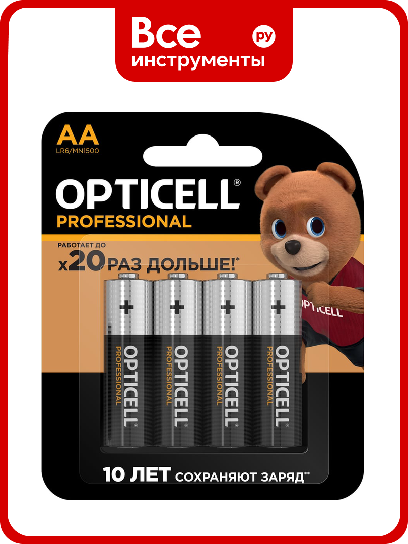 Батарейки OPTICELL PROFESSIONAL AA, щелочной алкалиновый тип, пальчиковый форм-фактор, корпус, повышенная надёжность