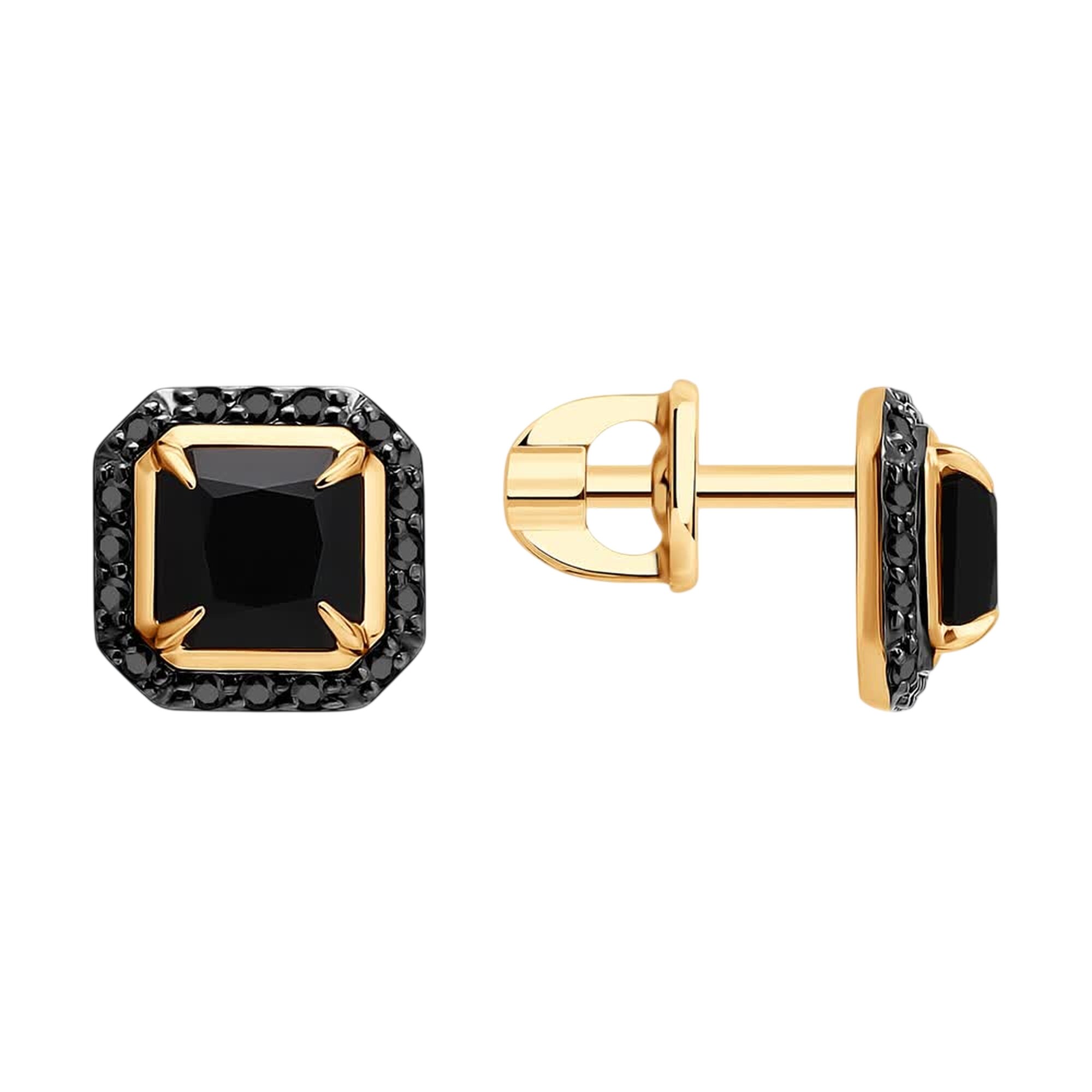 Серьги, красное золото, 585 проба, агат, бриллиант