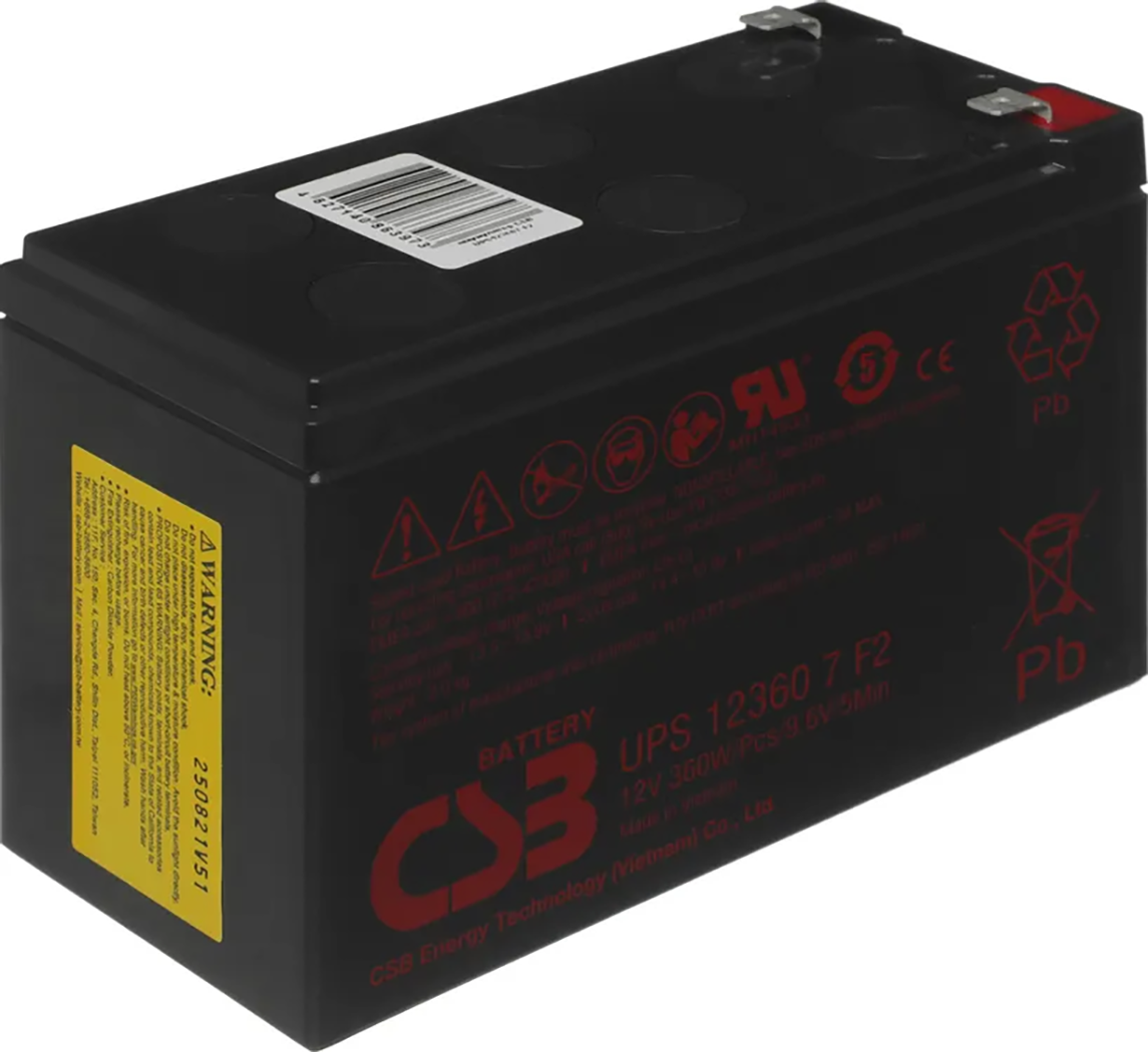 Аккумуляторная батарея CSB UPS 12360 7 F2, AGM, 12 В, 7.5 Ач, для ИБП, черный