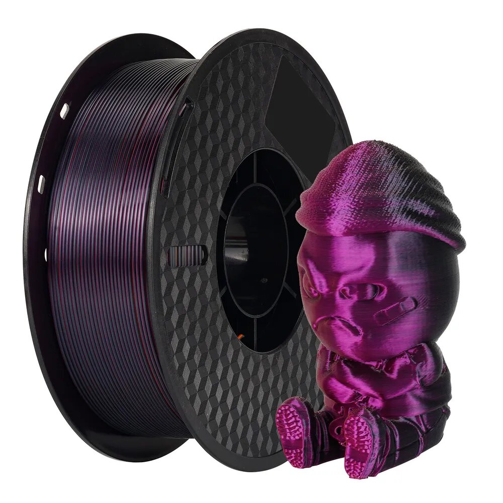 1kg Разноцветная нить Silk-PLA Пластик для 3D печати золотой-фиолетовый-красный-черный 1.75 мм 1кг. KINGROON