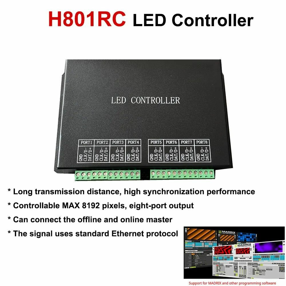 H801RC Онлайн/оффлайн светодиодный 8-портовый контроллер, контроллер SPI 8192 пикселей -HJ