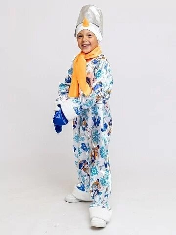 Костюм карнавальный Batik "Снеговик", для мальчиков, на новый год, голубой/белый/синий, размер 122