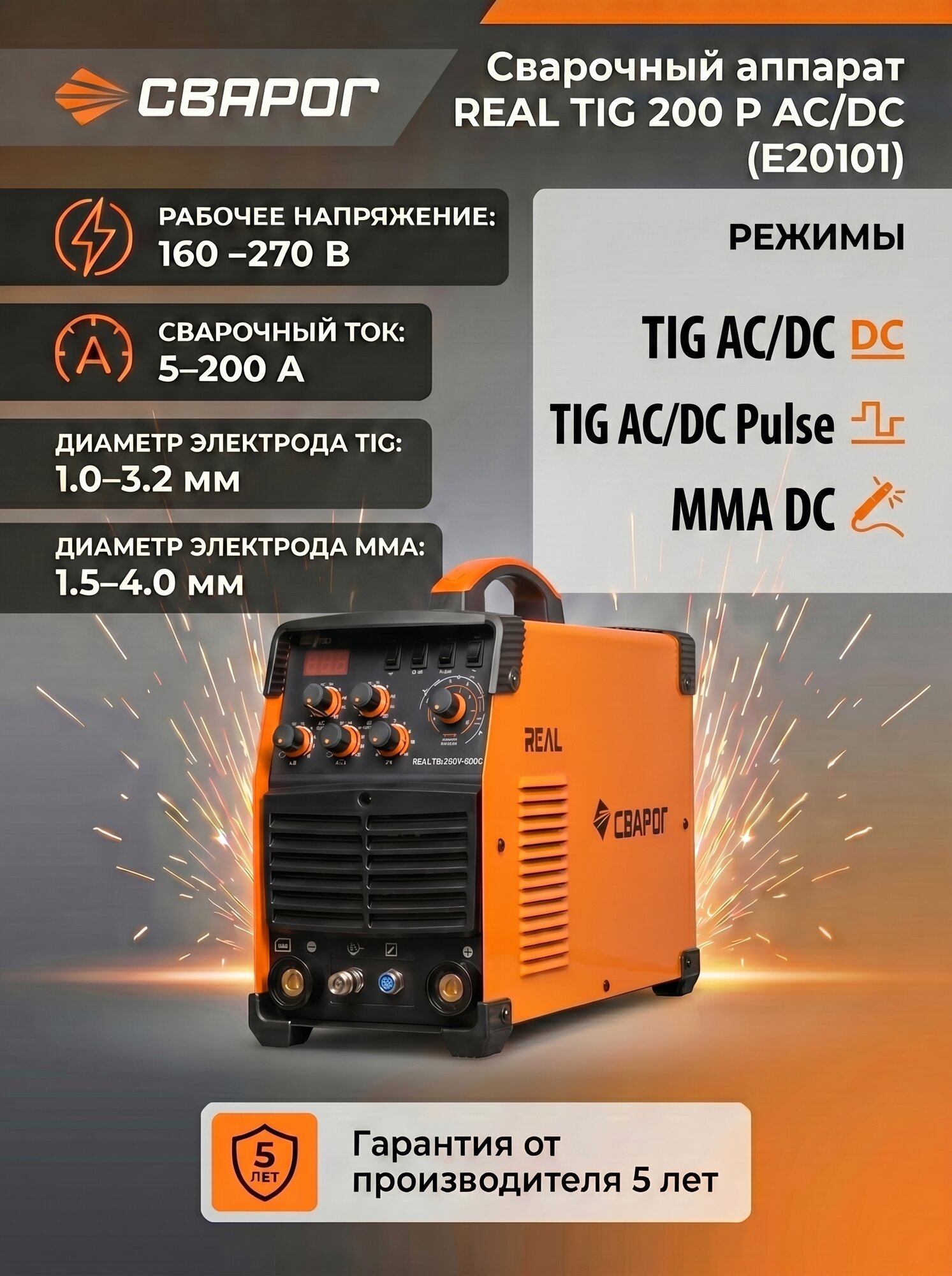Сварочный аппарат Сварог REAL TIG 200 P AC/DC (E20101)