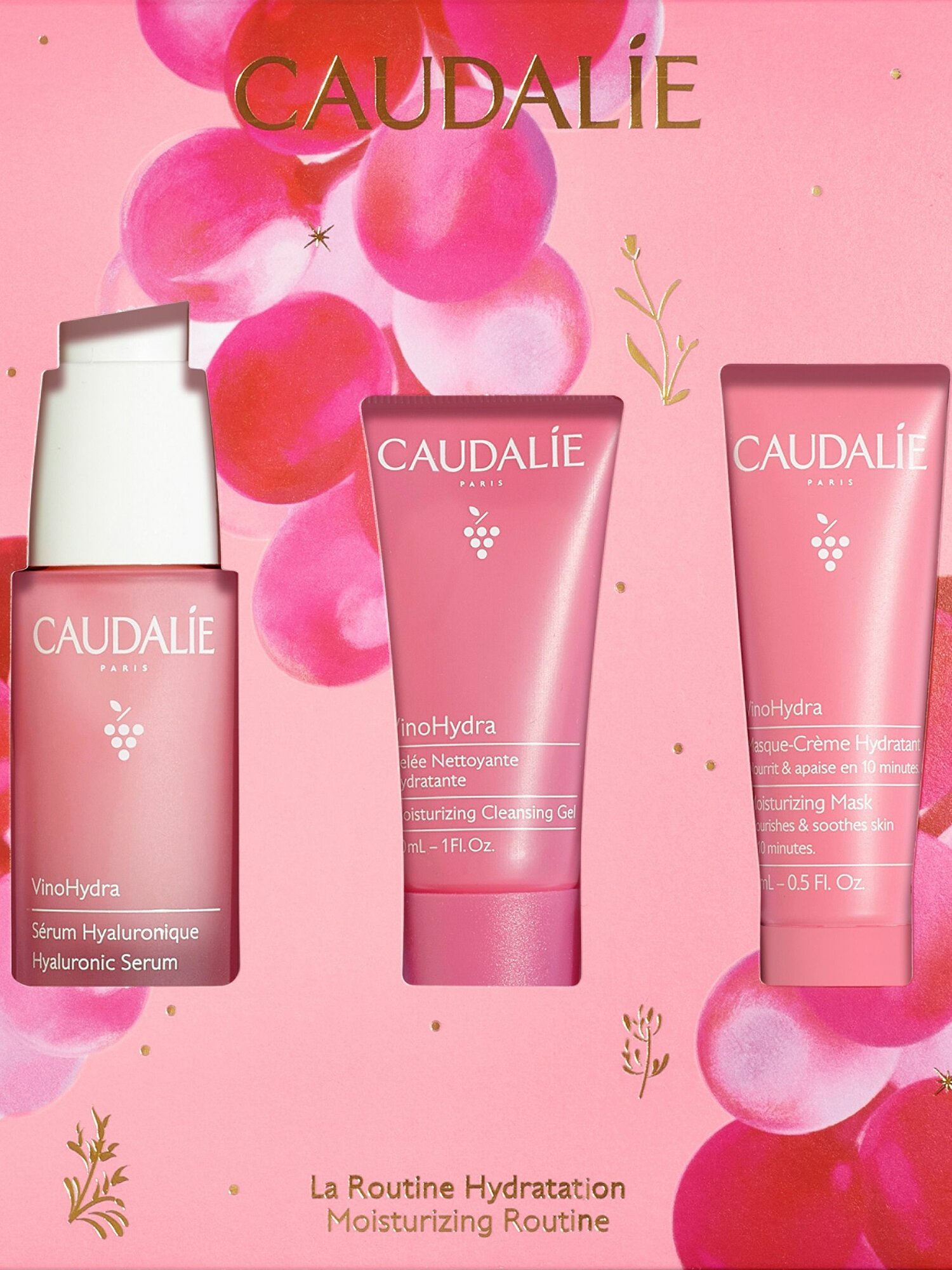 Caudalie Vinohydra Подарочный набор для увлажнения кожи (Сыворотка для лица, Маска для лица 15мл, Мягкий очищающий гель 30мл)