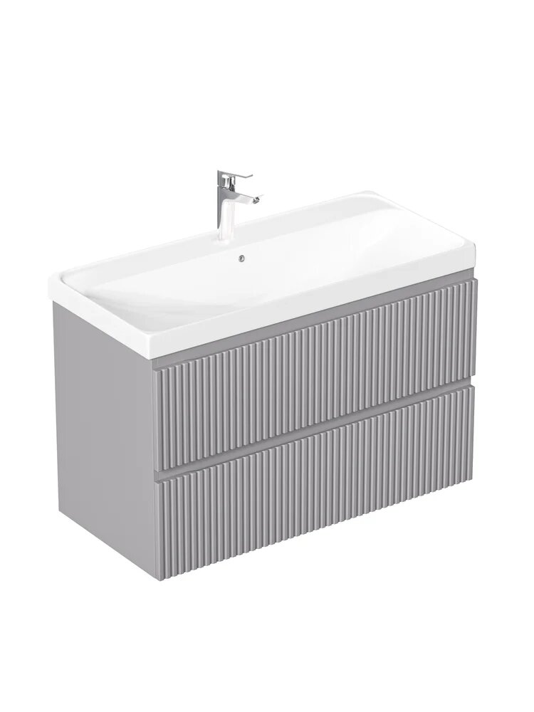 Тумба с раковиной Aquanet Джейн 2.0 100 подвесная, напольная, 101,5 см, серая, матовая, из МДФ, с ящиками, раковина для ванной, фаянсовая, прямоугольная, встроенный слив-перелив
