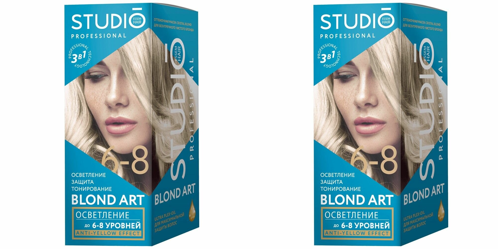 Studio Professional Essem Hair Краска Студио 3D Осветлитель до 8 уровней 2х25г, 125 мл - 2 уп.