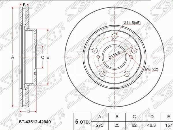 Диск тормозной спереди SAT ST-43512-42040 Toyota Noah 07-22 / Prius Alpha 11-21
