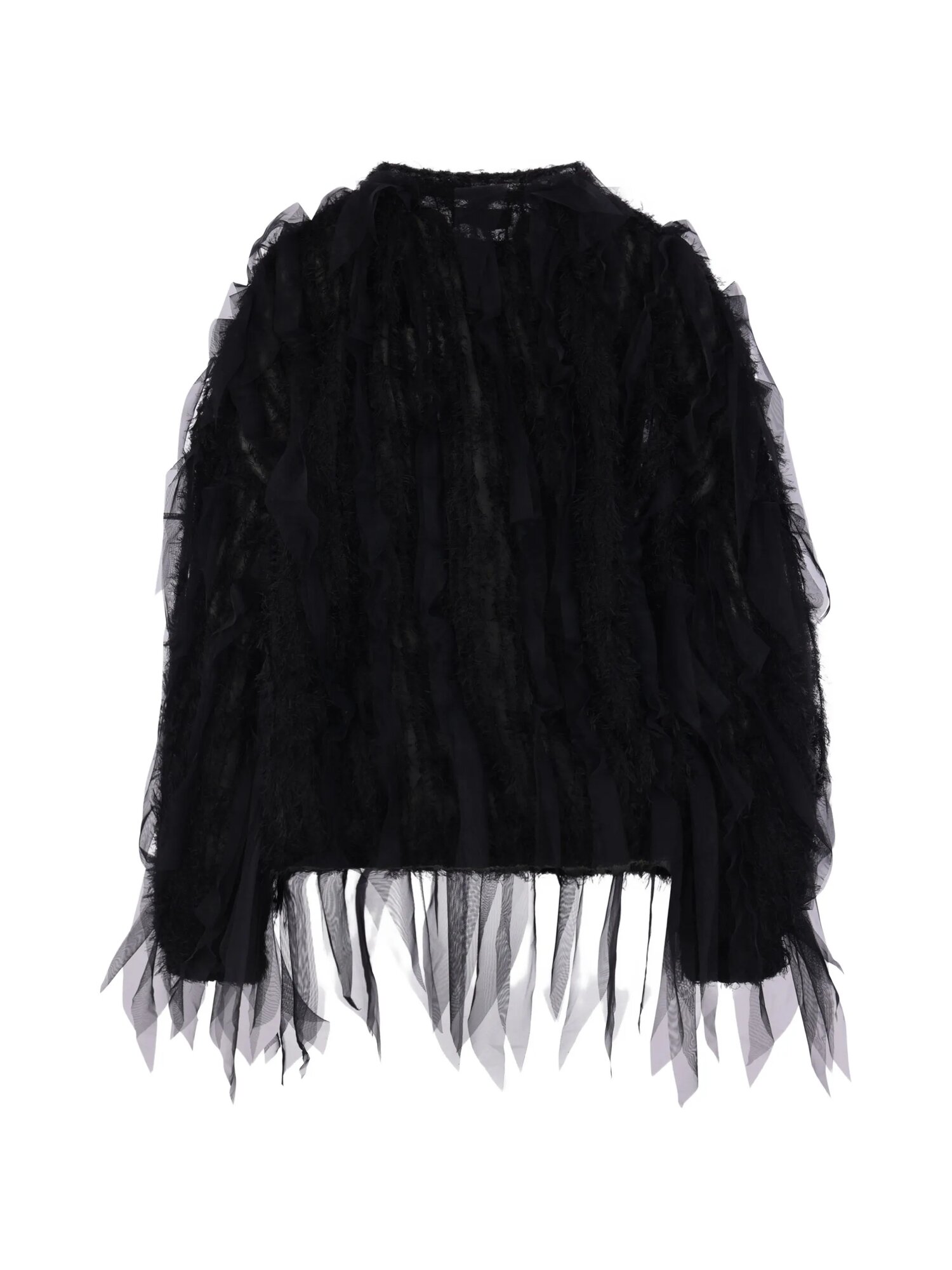 Куртка Pauline Dujancourt Tulle-panelled frayed jacket, размер 44, черный — фото 1