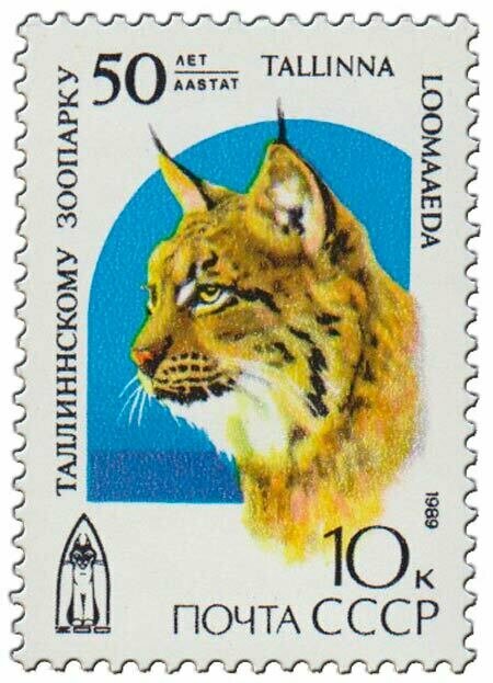 1989-060 Марка СССР Рысь 50 лет Таллинскому зоопарку III O