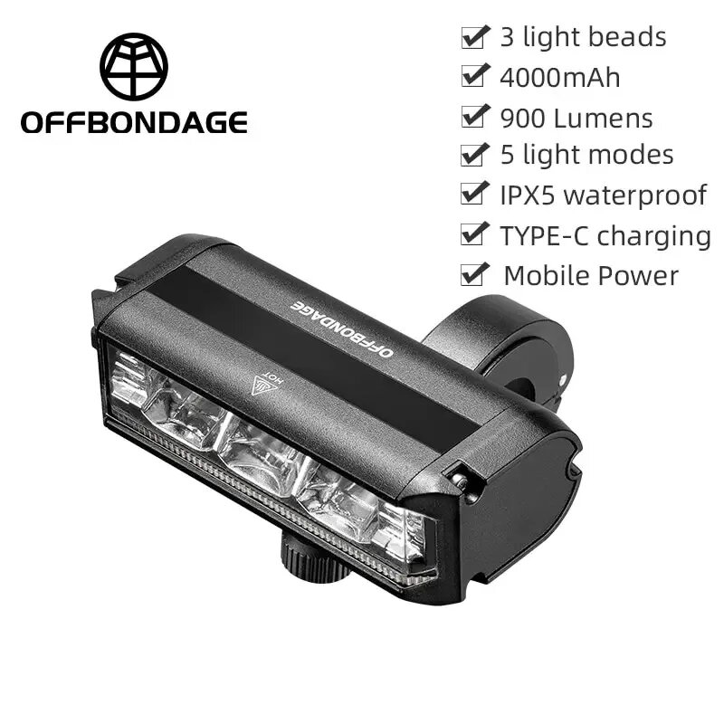 OFFBONDAGE Велофонарь 900 Lumen, 4000mAh, IPX5, 5 Modes, Hyy900