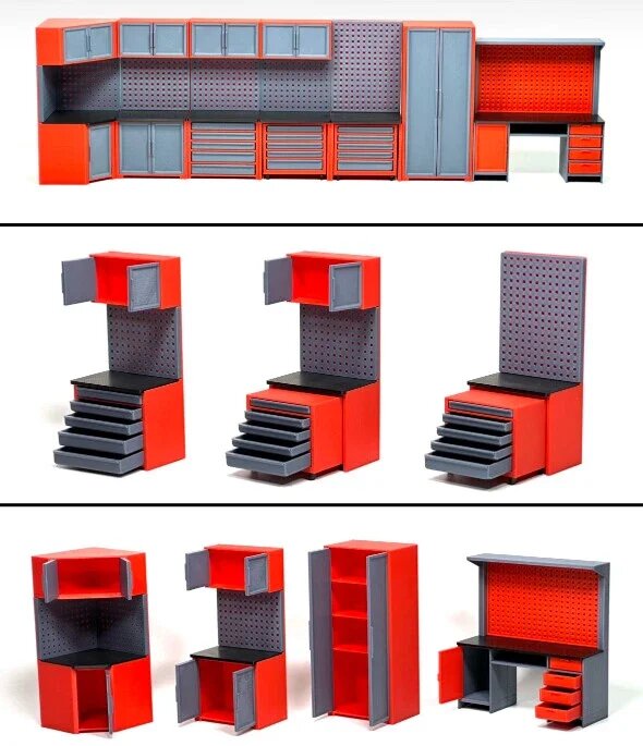 Набор гаража 1/18, красный, 7PCS Cabinet Set