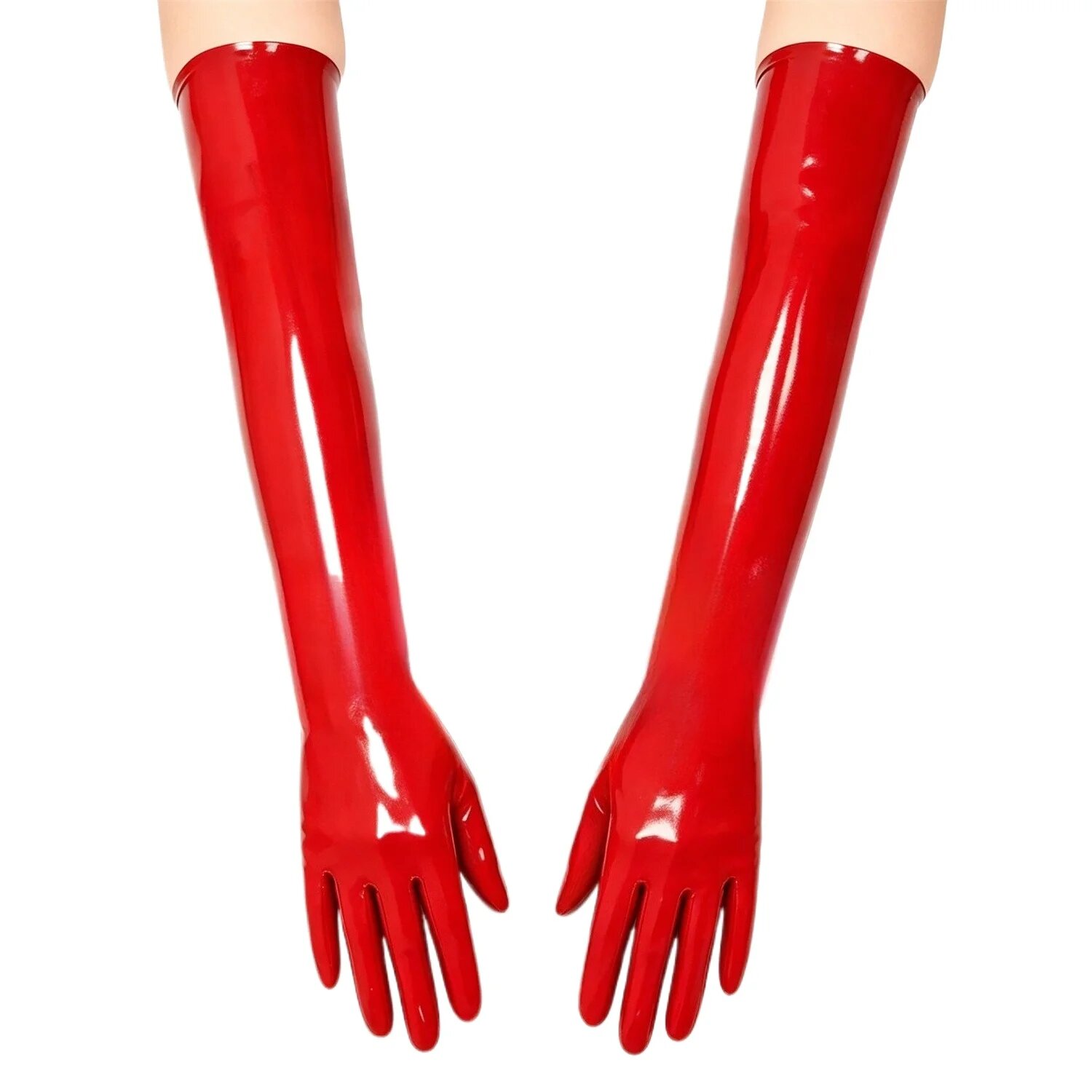Латексные перчатки чёрные короткие Красный, L, long gloves red