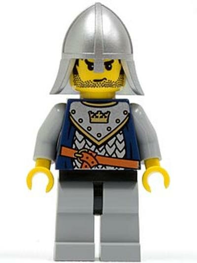 Минифигурка Lego cas360 Fantasy Era - Crown Knight Scale Mail with Crown, Helmet with Neck Protector, Black Messy Hair and Stubble