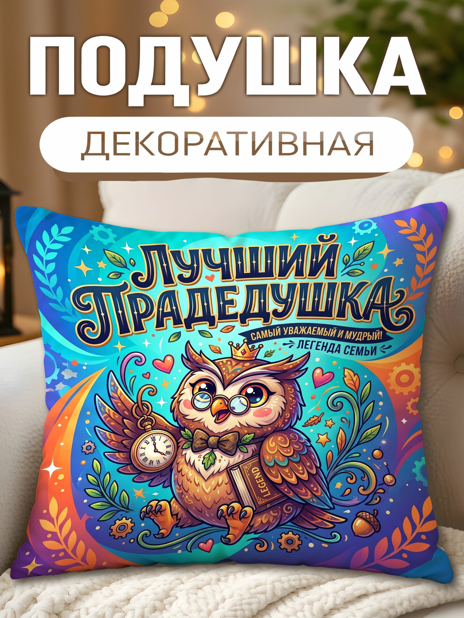 Подушка декоративная Сова Лучший прадедушка