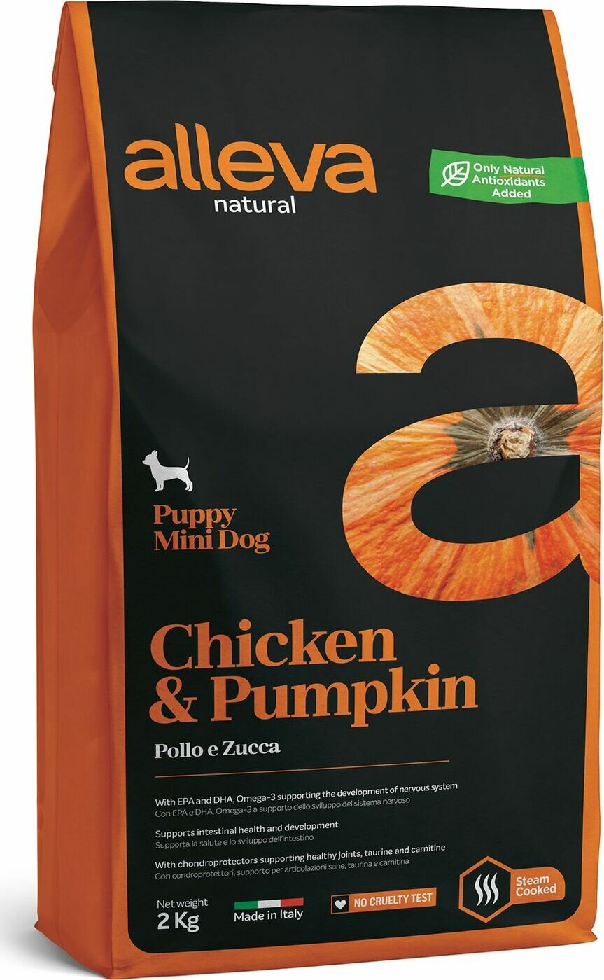 Alleva Natural Puppy Chicken & Pumpkin Mini сухой корм для щенков мелких пород с курицей и тыквой - 2 кг