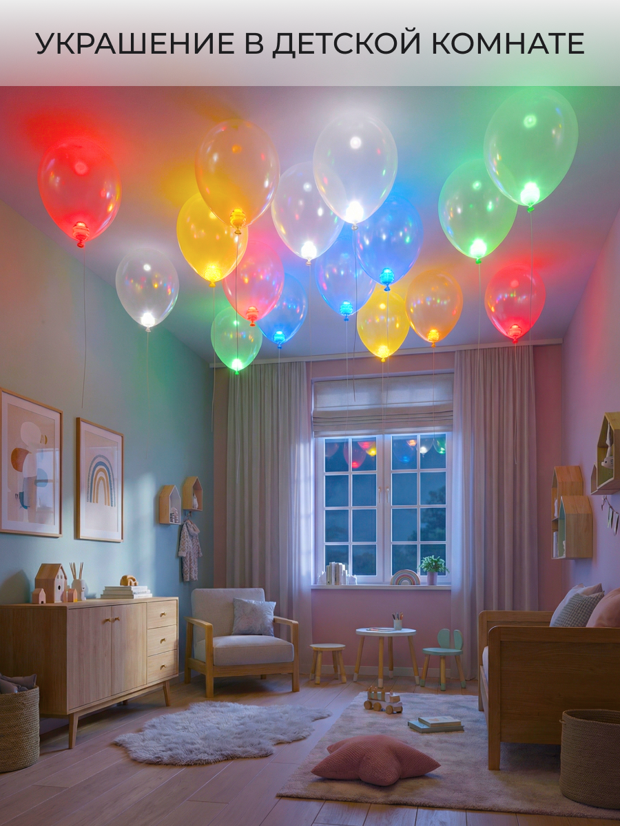 Светящиеся LED-сферы для воздушных шаров «Aqua Glow» — мини-огоньки внутрь латексных шаров, декор.