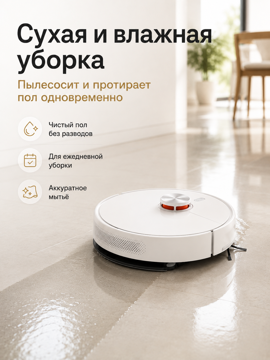 Xiaomi Mijia Robot Vacuum 4 — умный робот-пылесос для сухой и влажной уборки дома