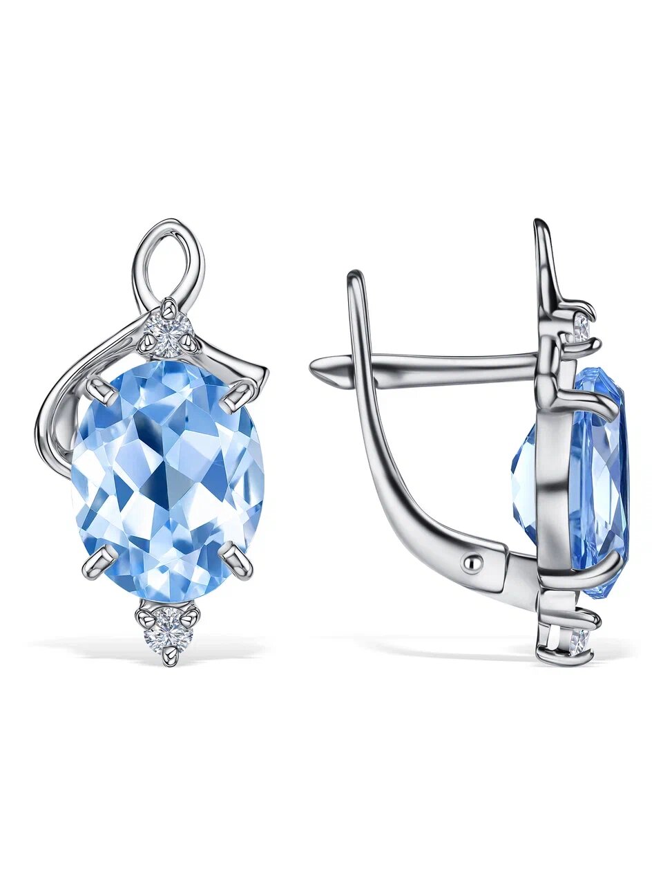 Серьги, серебро, 925 проба, родирование, топаз, фианит