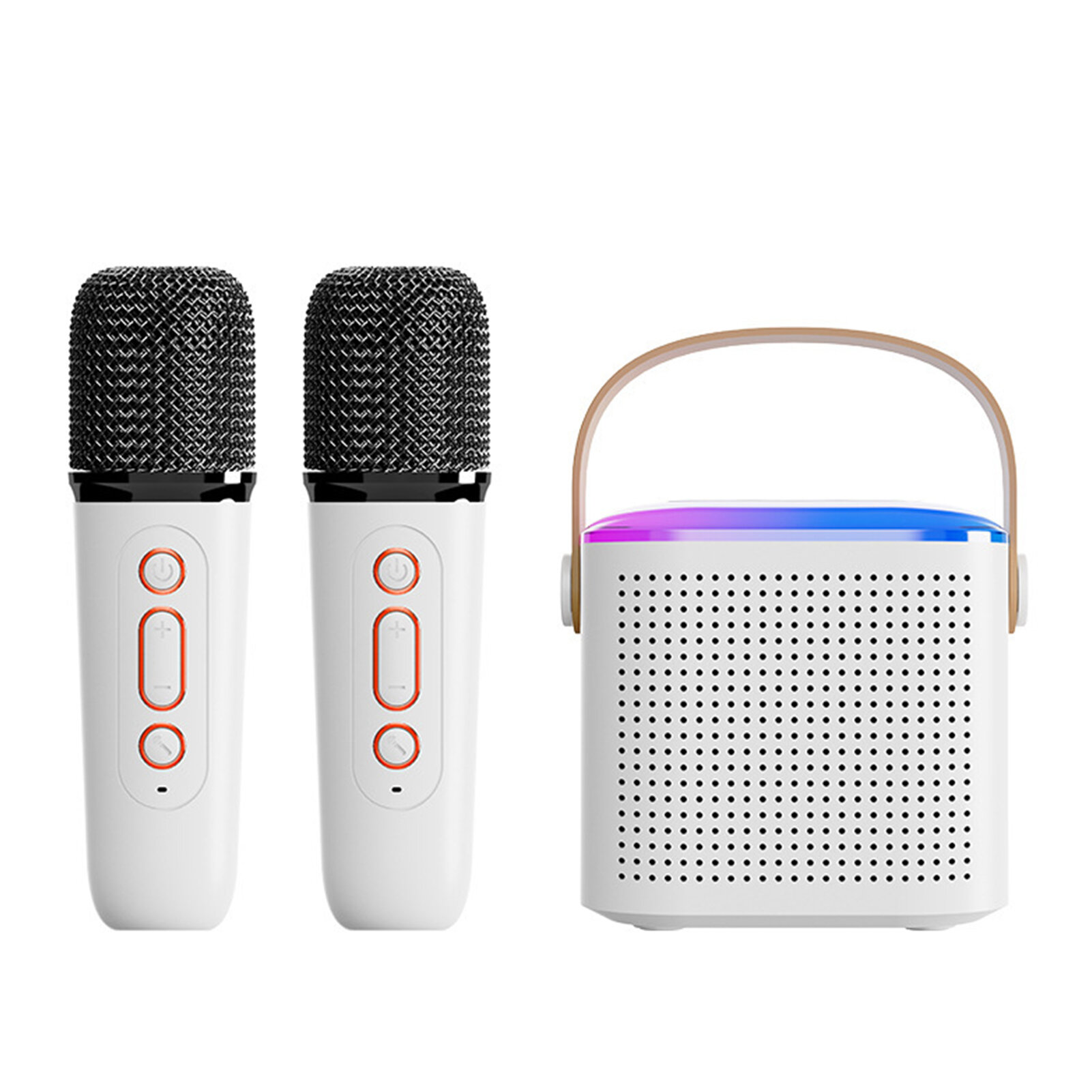 Karaoke Machine с беспроводными микрофонами портативный для взрослых и детей BT Karaoke Speaker RGB Lights поддерживает TF Card Type-C наушники Auxin мониторинг для вечеринок совещаний 1200mAh 400mAh 5W*2 BT 5.3 белый розовый