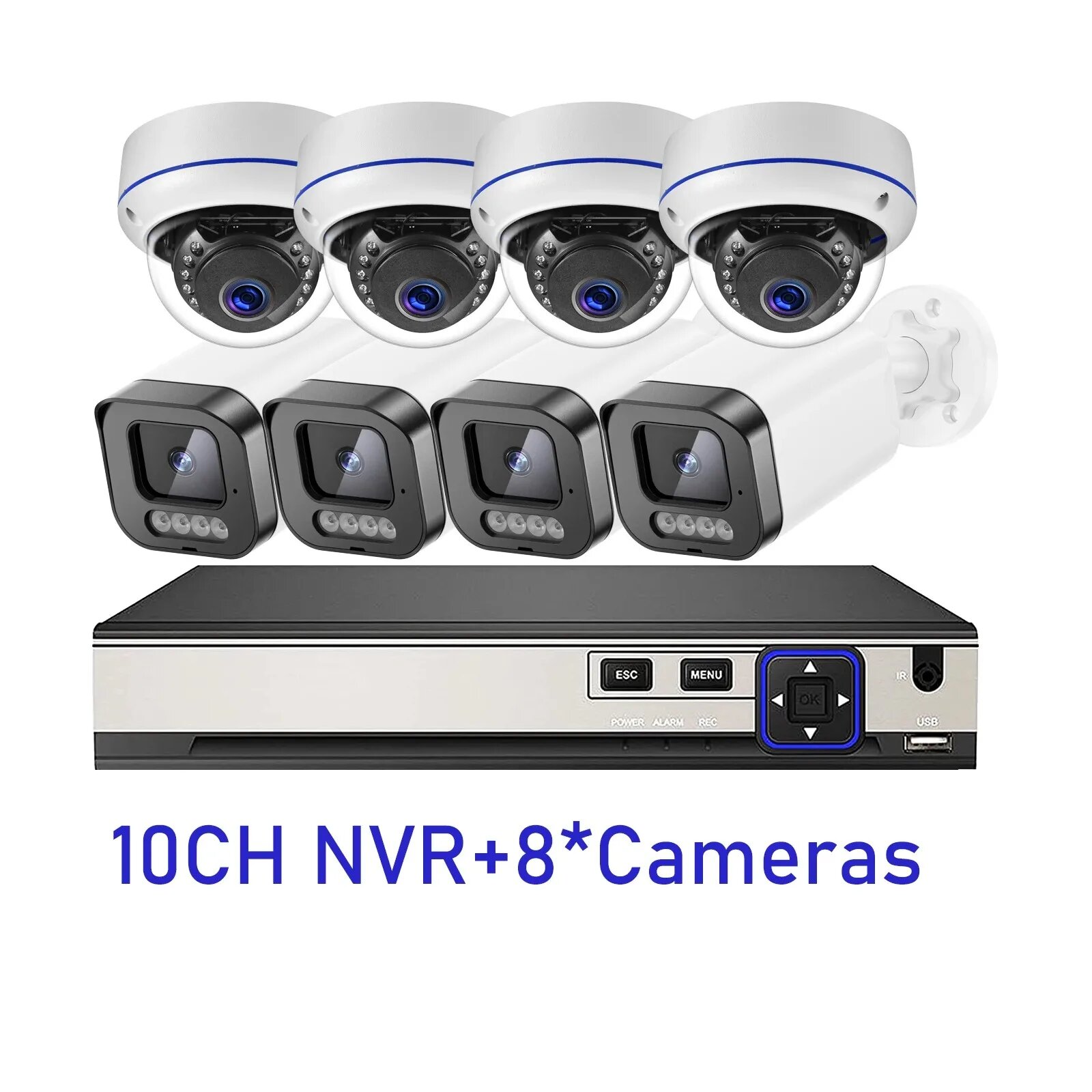 Комплект системы безопасности видеонаблюдения Gadinan Outdoors Face Detect с 4K IP-камерами (куполowymi, пулевыми), аудио- и движениеобнаружением, POE и NVR