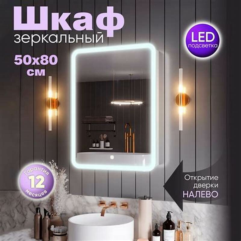 Зеркало «Квадро-75», левое, с подсветкой, белая эмаль