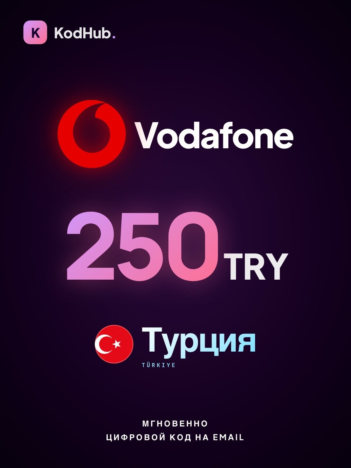 Пополнение баланса Vodafone Турция 250 лир (TRY) | мобильная связь, prepaid, SIM | Цифровой код