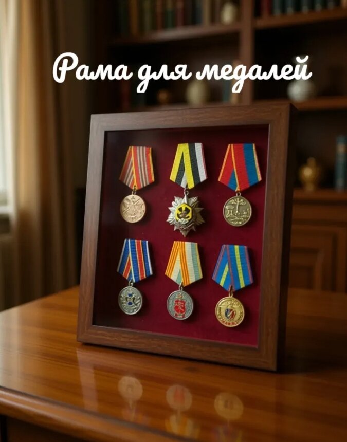 Рама футляр для медалей, орденов бордовая