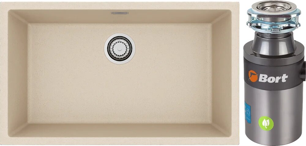 Комплект Мойка Alveus Omni Granital 40 75x45, terra, искусственный гранит / Измельчитель Bort Titan 4000 Plus электрический, нержавеющая сталь