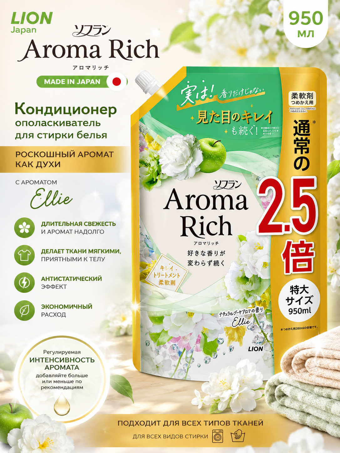 Кондиционер для белья Aroma Rich парфюмированный 950 мл