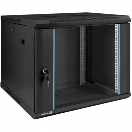 Шкаф телекоммуникационный 19" настенный 9U Exegate EC-WM-9U.600. G. BLACK (19”, 9U, 600x600x500mm (ШхГхВ), передняя дверь закаленное стекло, съемные боковые панели, пыле- и влагозащита IP23, черный RAL 9004)