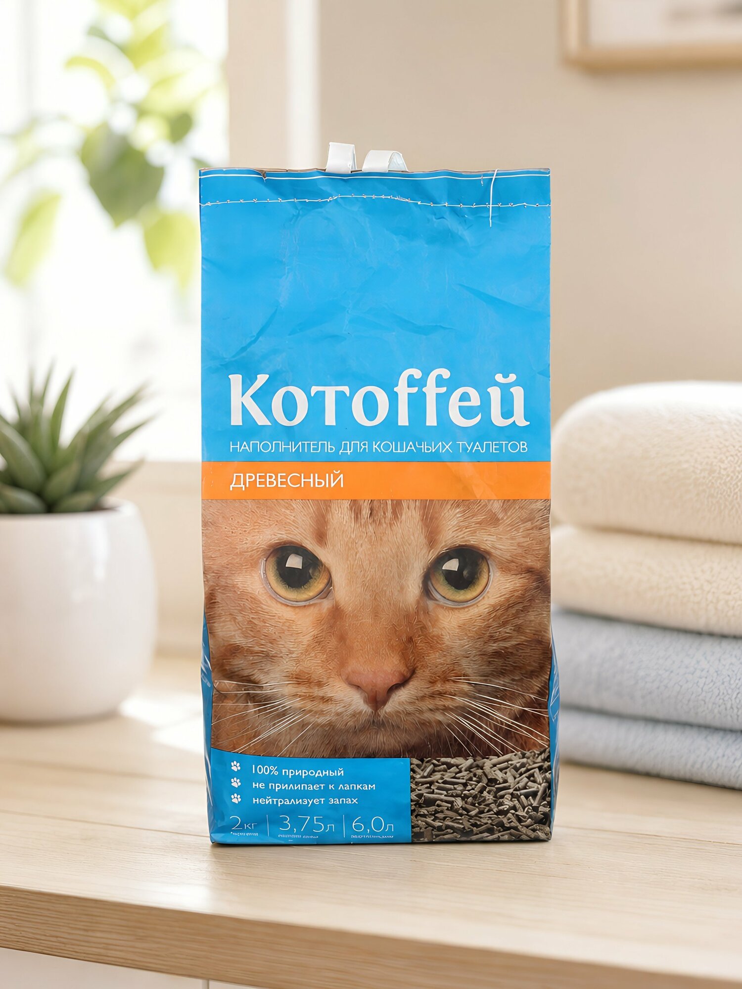Древесный наполнитель для кошачьего туалета Котоffей, 6 л, 2 кг, Россия